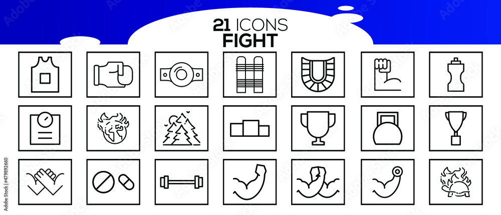 Simple Set of Fight Related Vector Line Icons. Fighting, wrestling ...