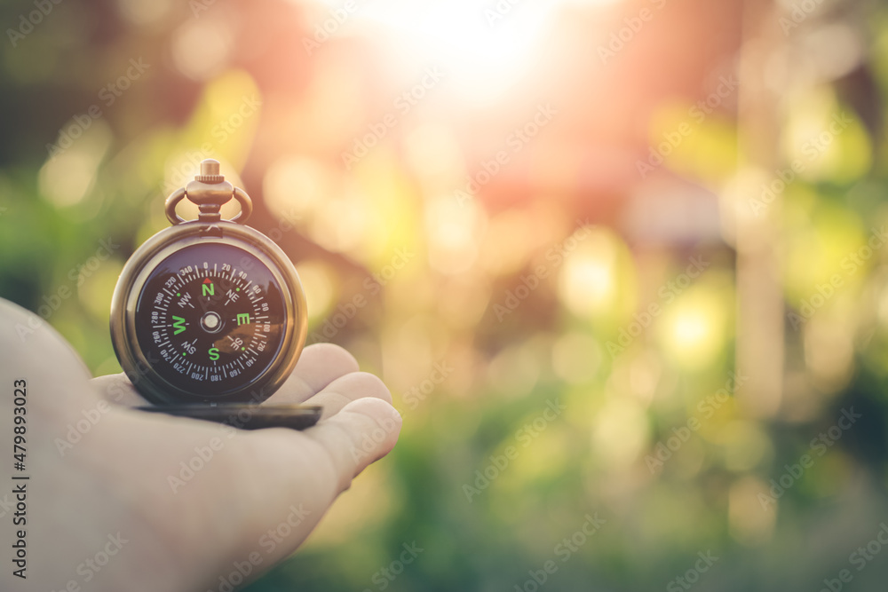 Travel of tourists with compass. compass of tourists on mountain. Stock ...