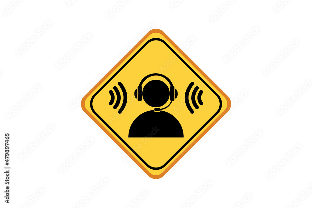 high volume warning wear earmuffs or ear plugs mark symbol on white ...