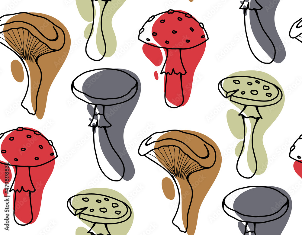 Vector seamless pattern with stylized sketches of poisonous mushrooms ...