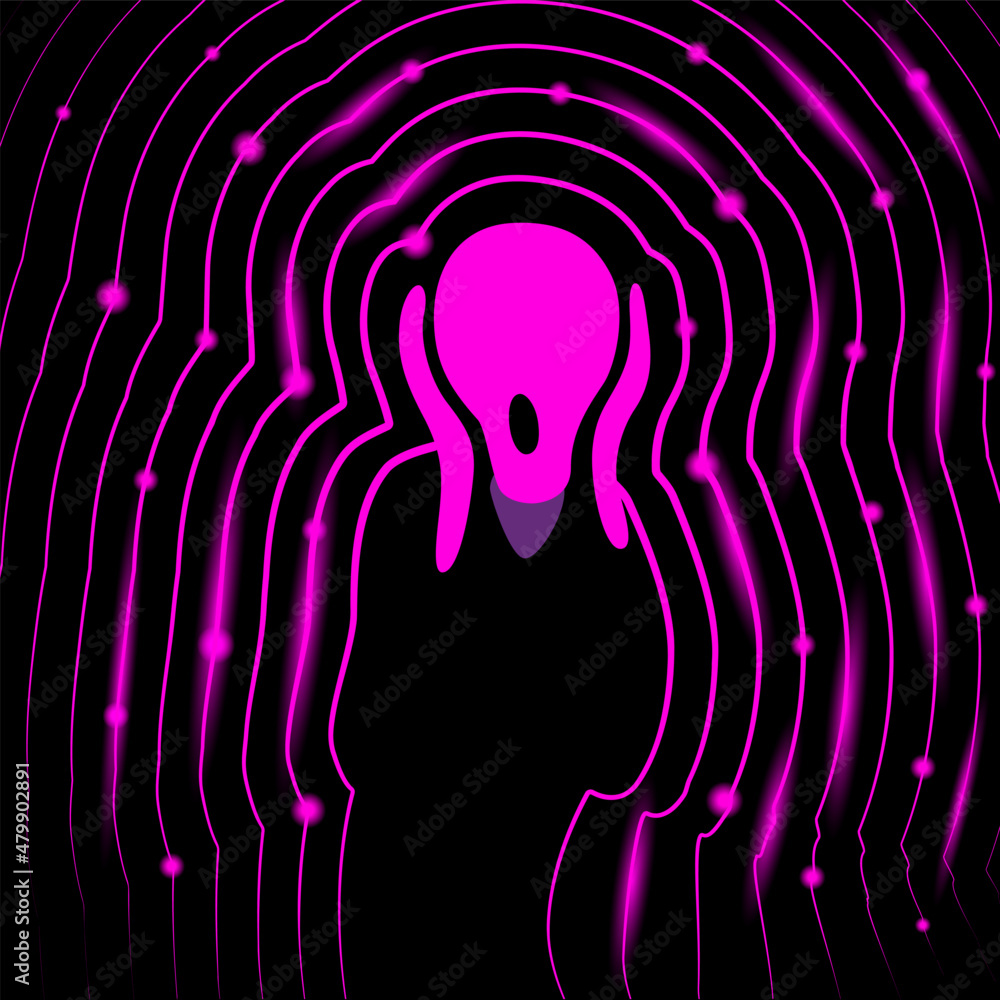 Abstract neon digital art with The Scream picture by Edvard Munch ...