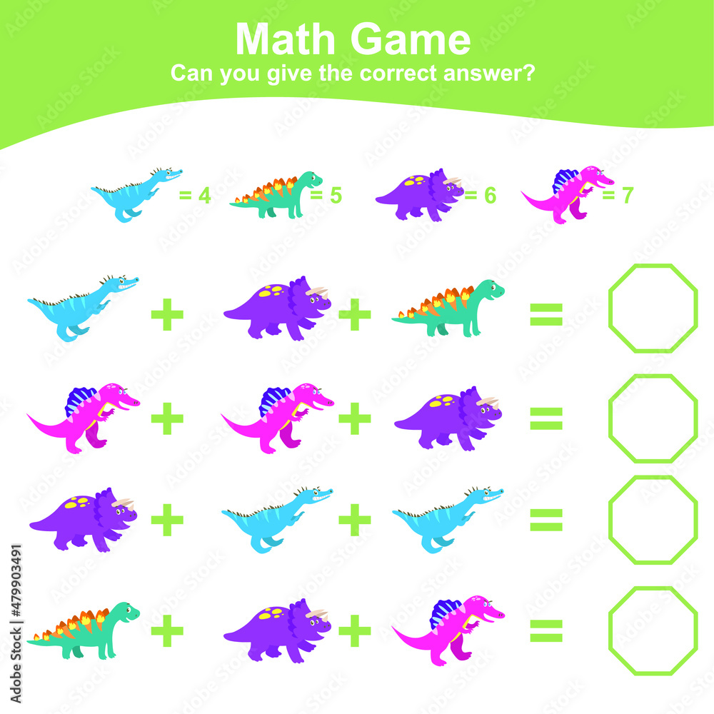 Dinosaurs theme Math Game for Preschool. Dinosaurs math worksheet ...