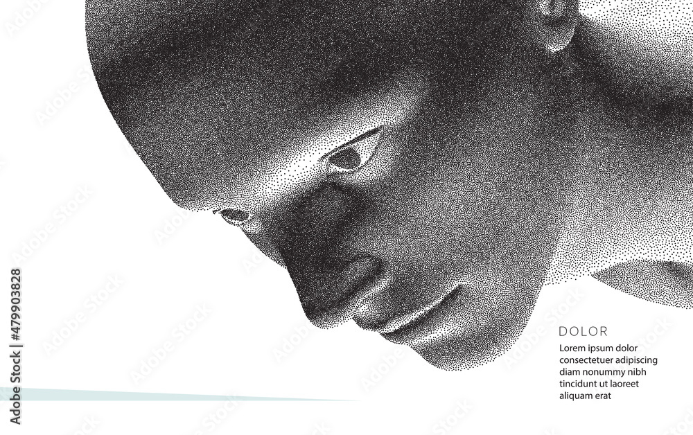 Man's face looking down. Abstract digital human head. Minimalistic ...