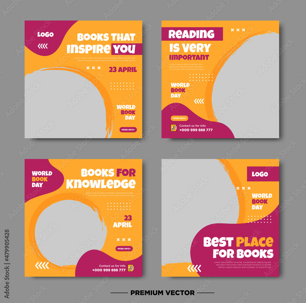 world book day social media posts template Stock Vector | Adobe Stock
