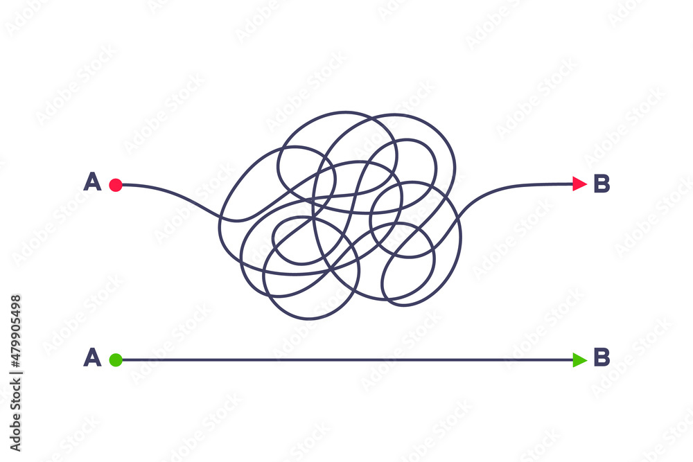 Complex and easy simple way from point A to B vector illustration ...