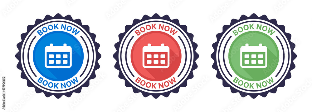 Book now label sign vector illustration. Calendar symbol isolated on ...