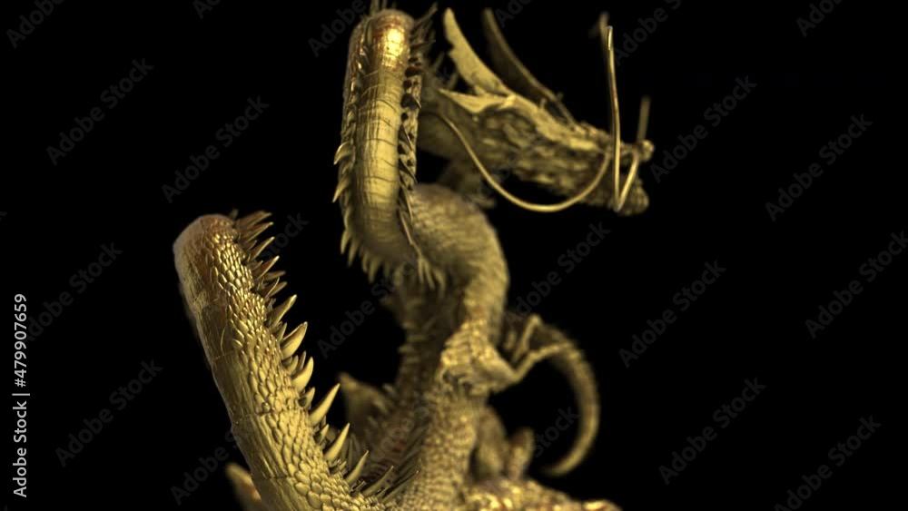 Gold Dragon - rotation zoom-in-3d animation model on a black background ...