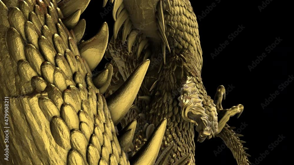Gold Dragon - rotation -3d animation model on a black background Stock ...