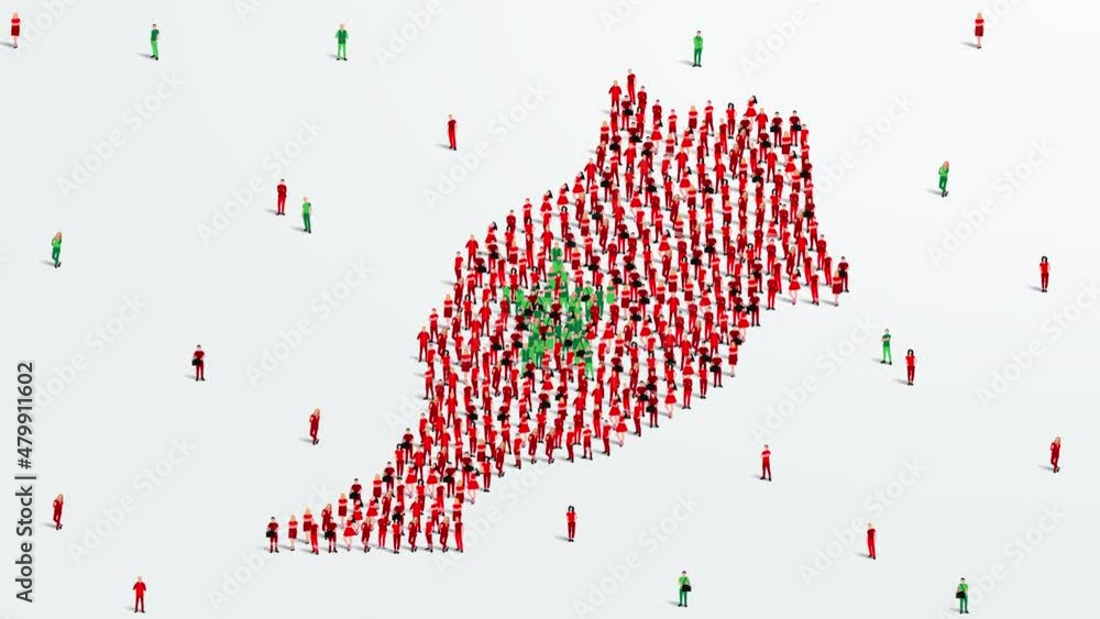 Morocco Map and Flag. A large group of people in the Moroccan flag ...
