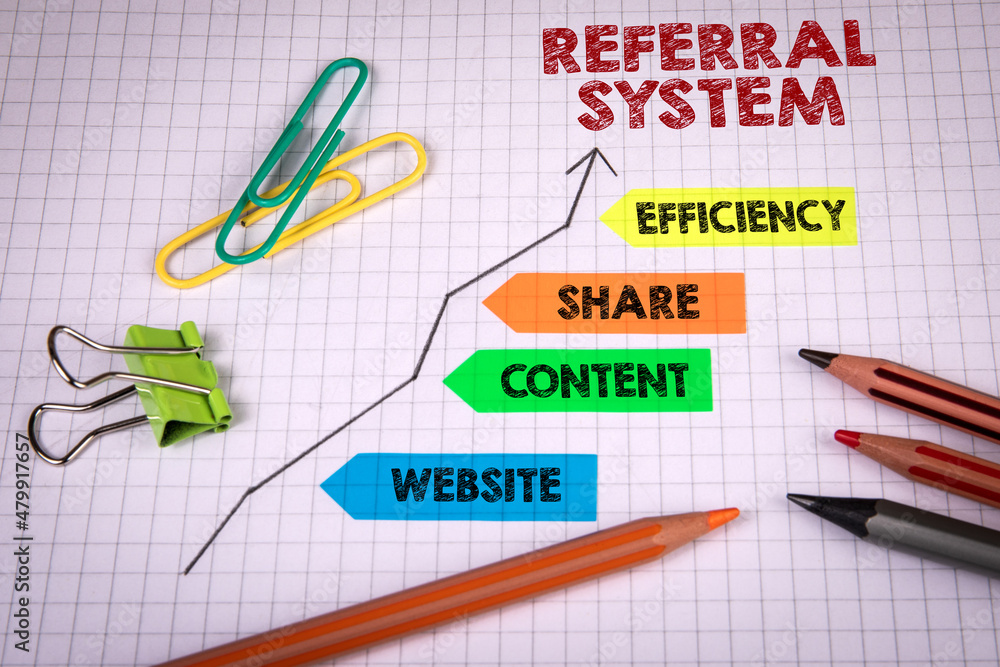 Referral System concept. Development curve and plan in notebook ...