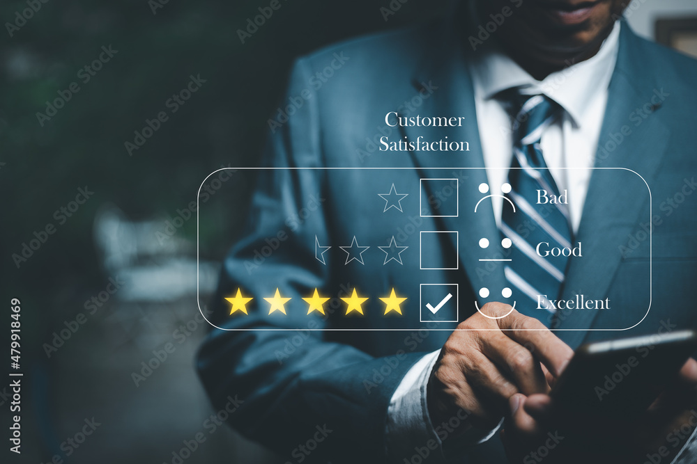 Satisfaction feedback Survey Concept, Users choose the smiley face ...