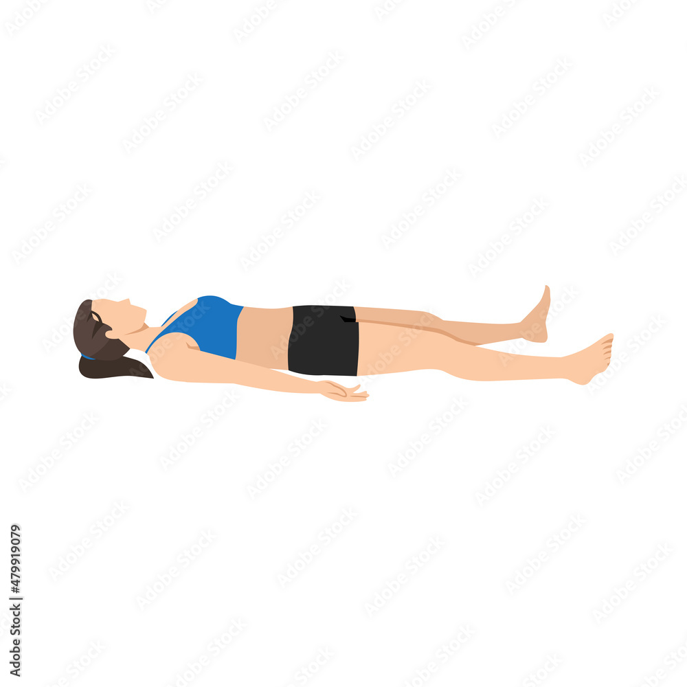 Woman doing Shavasana or Corpse Pose. Yoga Practice exercise. Flat ...