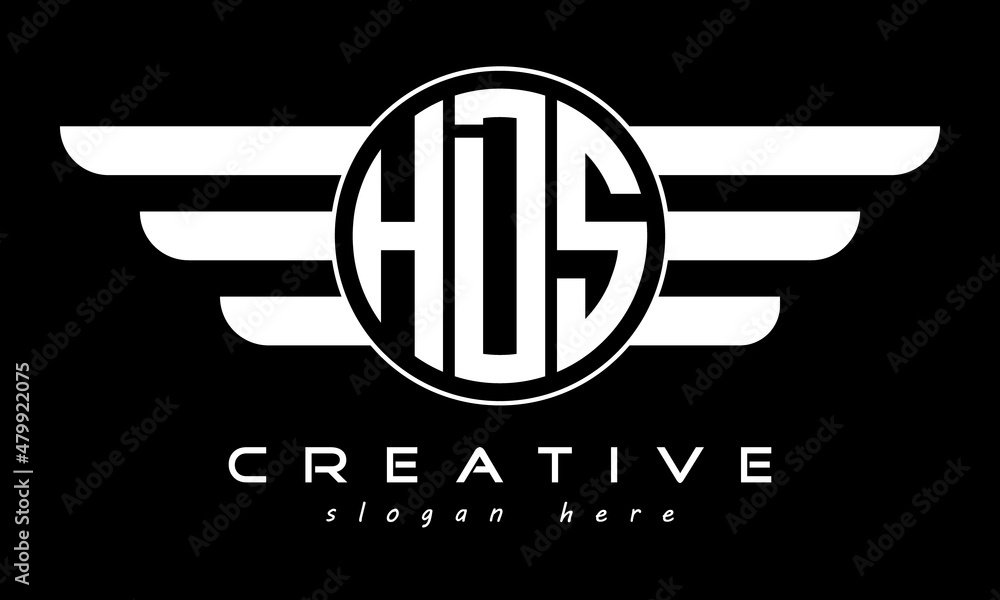 HDS three letter monogram type circle letter logo with wings vector ...