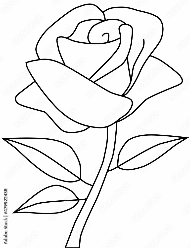 Rose icon. Rose flower contour. Garden rose with long stem and leaves ...