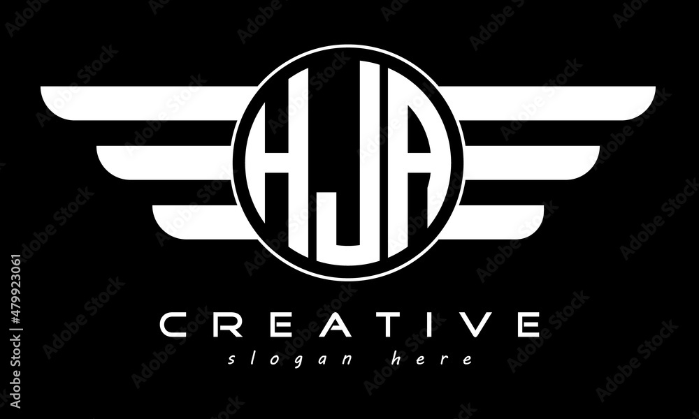 HJA three letter monogram type circle letter logo with wings vector ...
