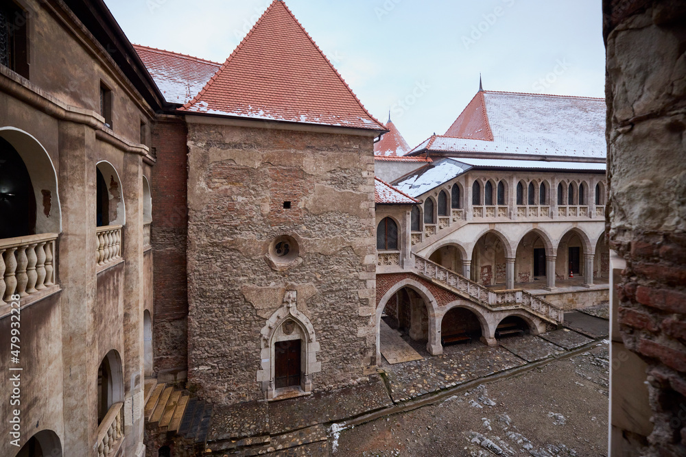 Hunedoara, Romania. January 8-2022. Corvinilor Castle, also called ...