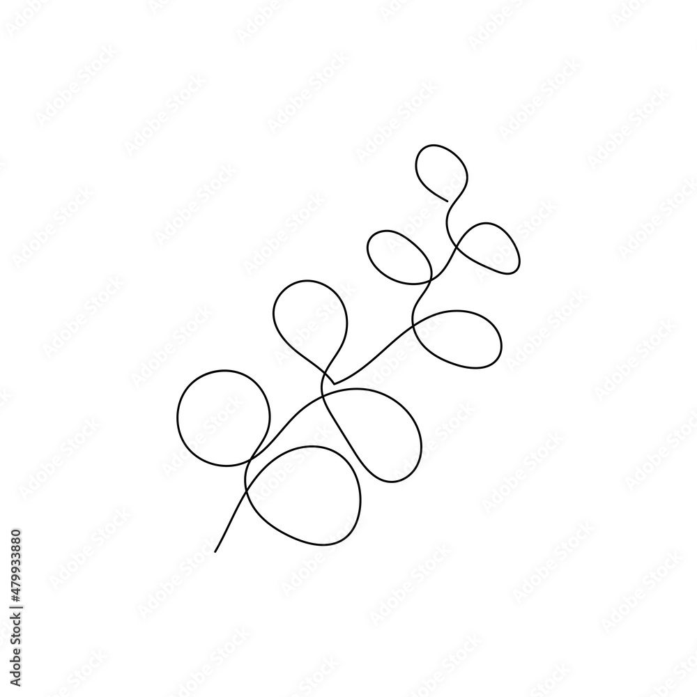 Eucalyptus branch. One line drawing art. Continuous line style Stock ...