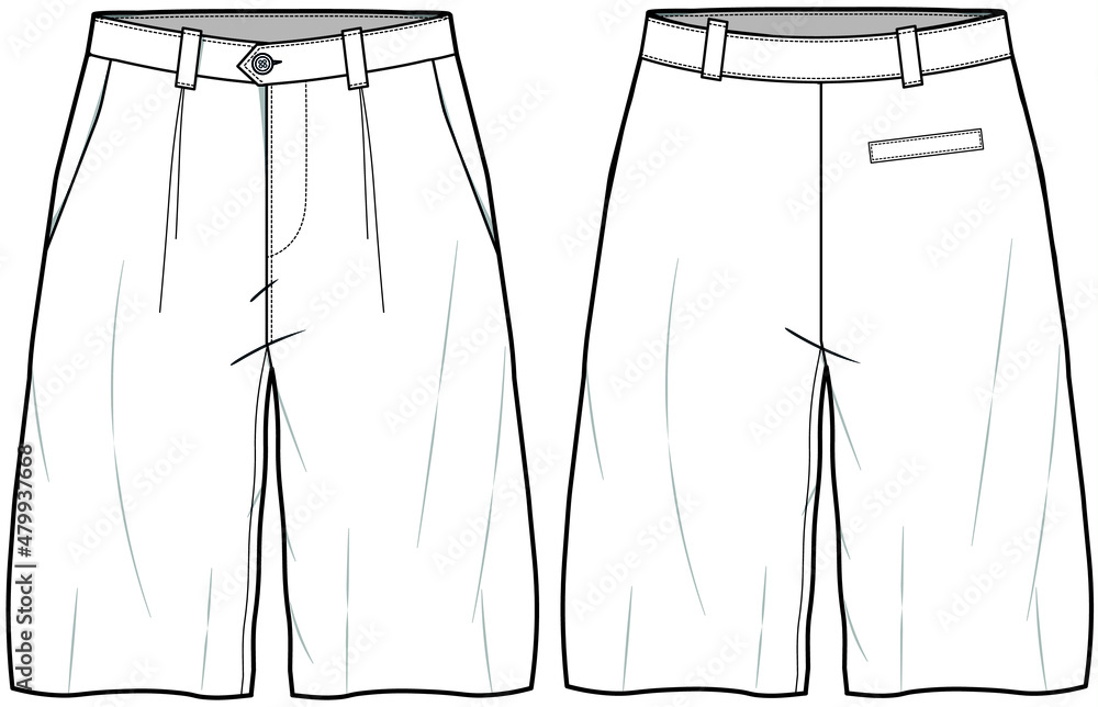 Unisex Wide Leg Shorts Front and Back View. Fashion Illustration ...