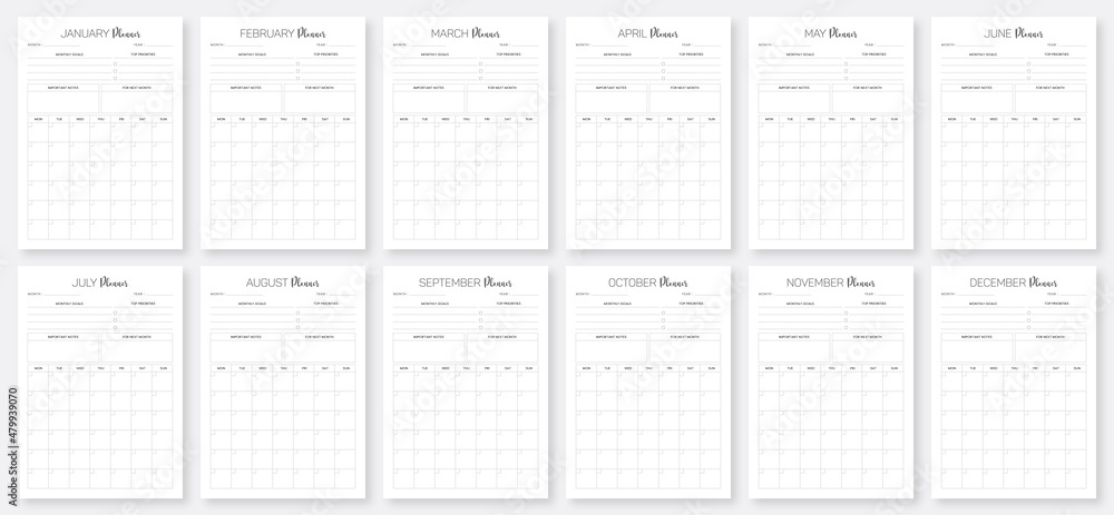 Yearly Planner Layout Template Set. Monthly Planner Template Set with ...