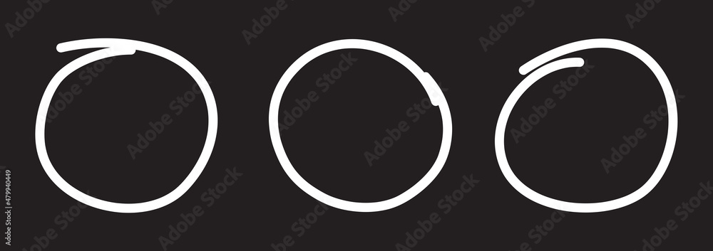 White circle pen draw set. Highlight hand drawn circle isolated on ...