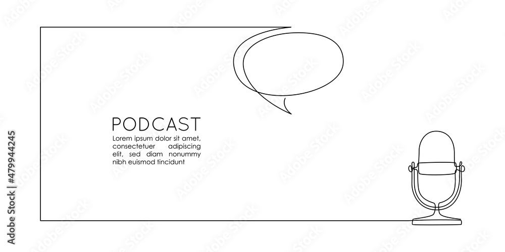 Continuous one line drawing of podcast microphone and chat bubble ...