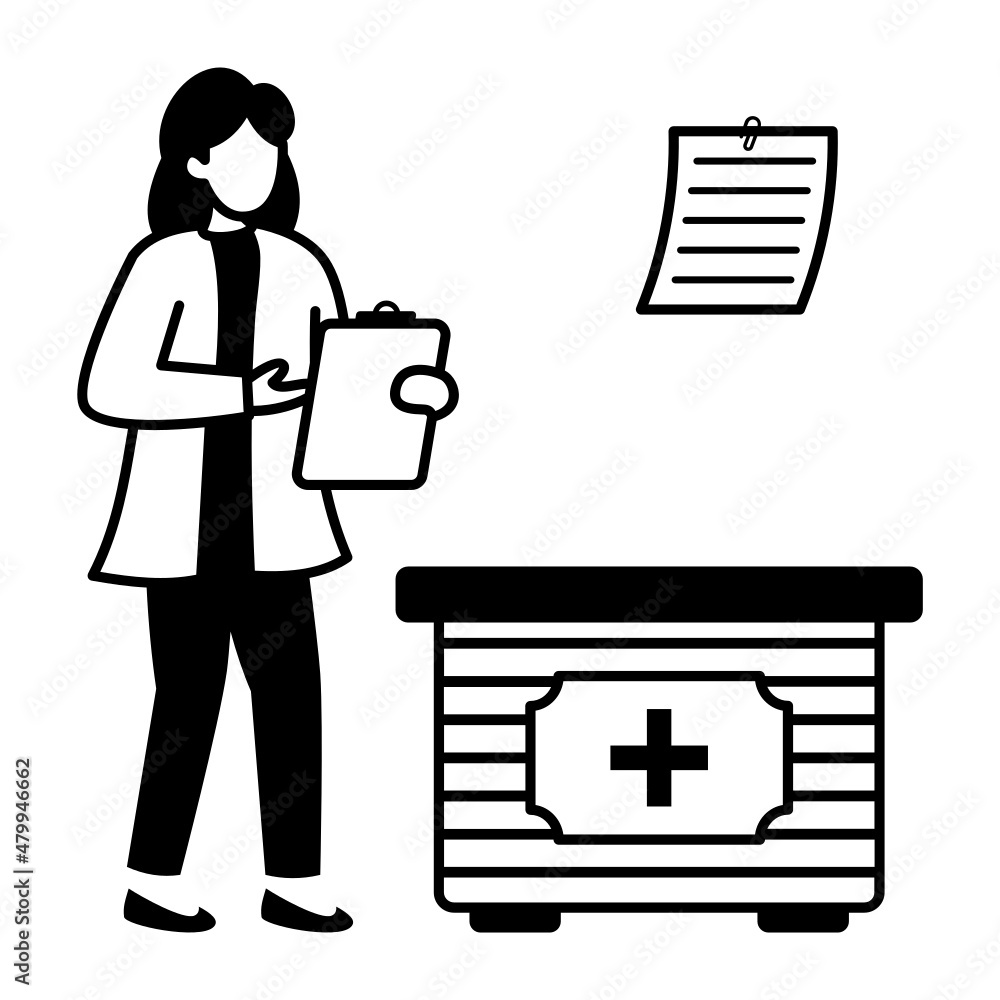 Medical Center Front Desk Concept, Office Admin Holding Reports Vector ...
