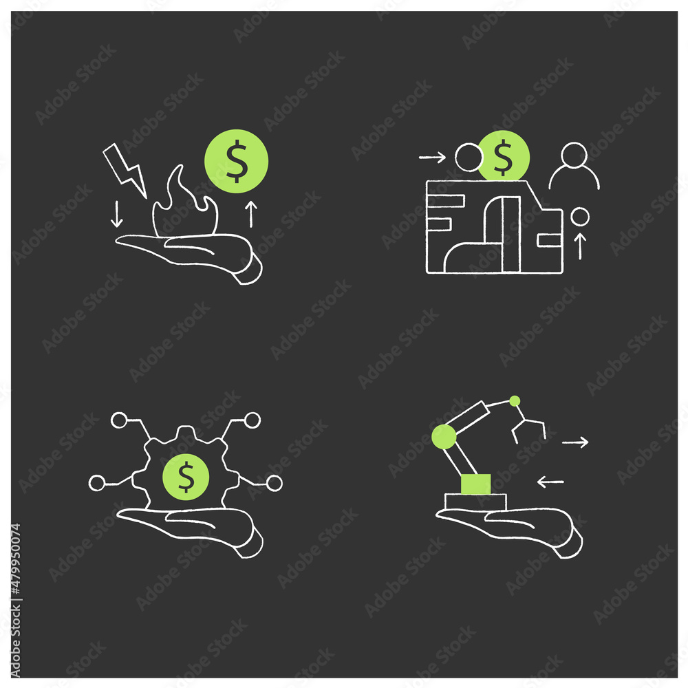 Asset management chalk icons set. Financial resources. Risk management ...