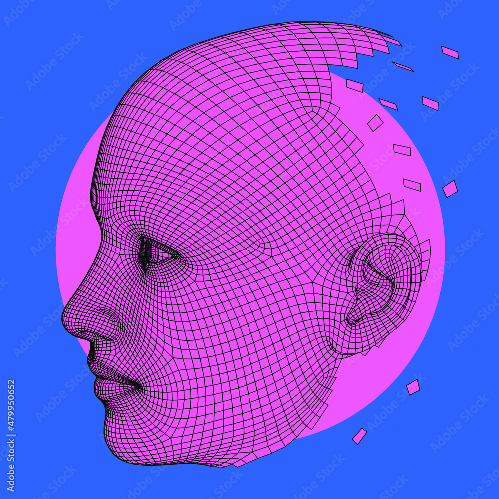 3D low poly model of a broken human head. Conceptual illustration of ...