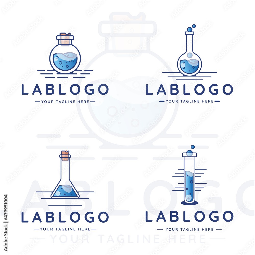 Vetor de set of beaker lab logo line art vector illustration template ...