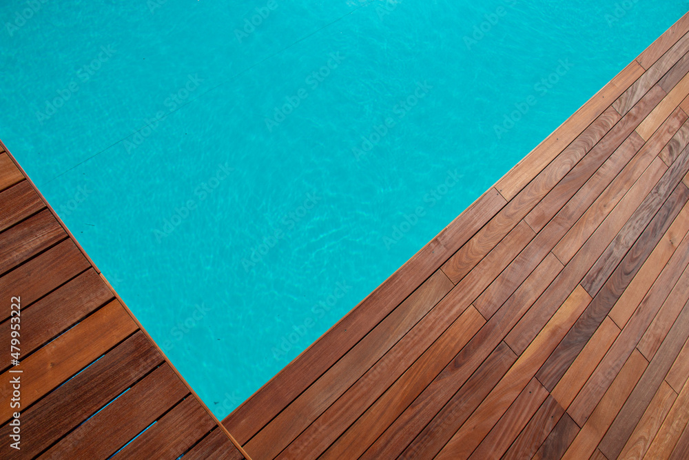 Ipe wood right up to the pool edge, natural structure of hardwood ...