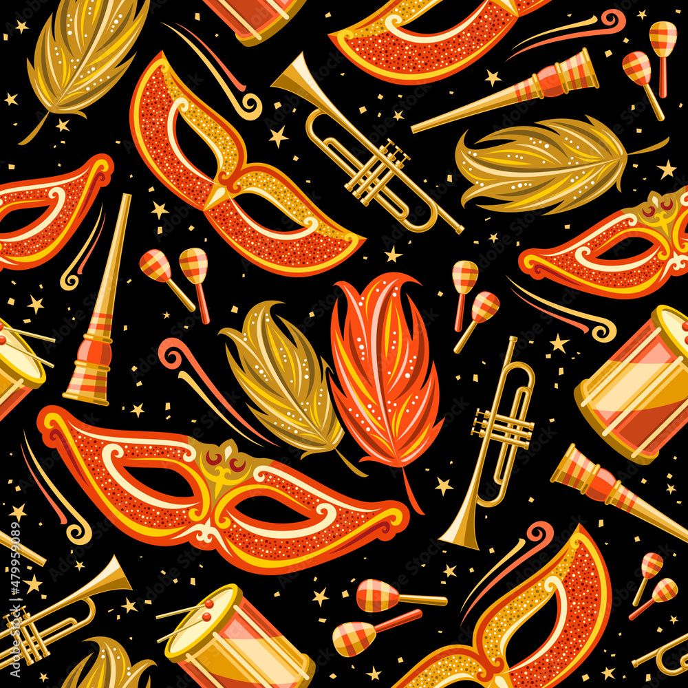 Vector Carnival Seamless Pattern, square repeating background with ...