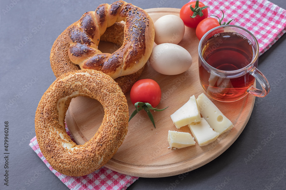 Morning meal .Turkish fast food named Açma and Simit . Turkish bagel ...
