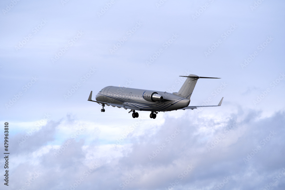 Private Jet type Bombardier CRJ-200 T7-SLA taking off from Zürich ...