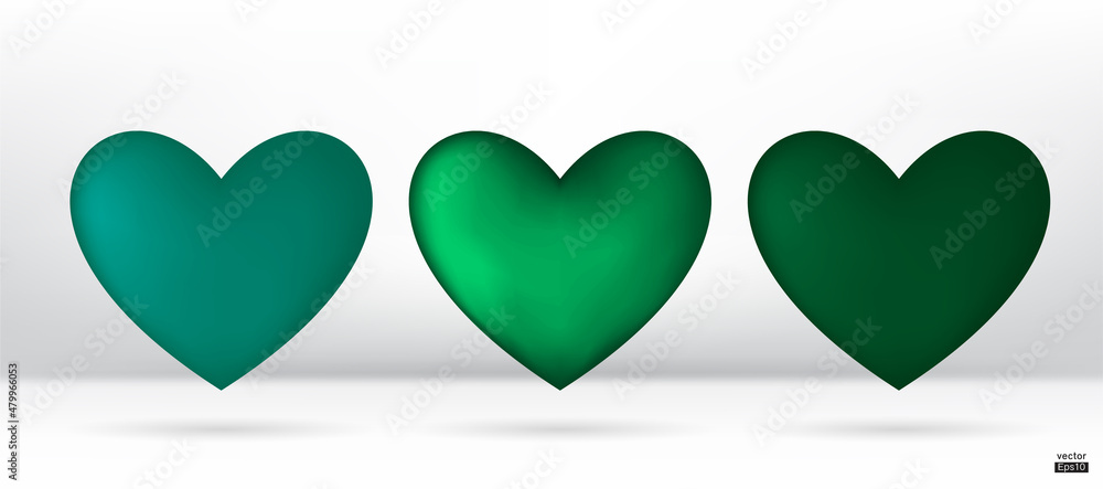 Dark green hearts 3D vector collection isolated on white background ...