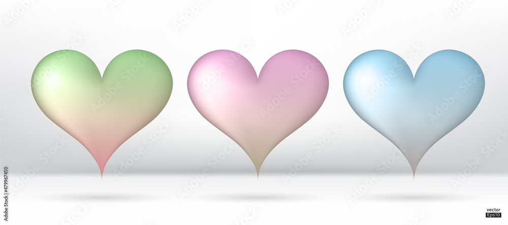 grandient colorful hearts 3D vector collection isolated on white ...