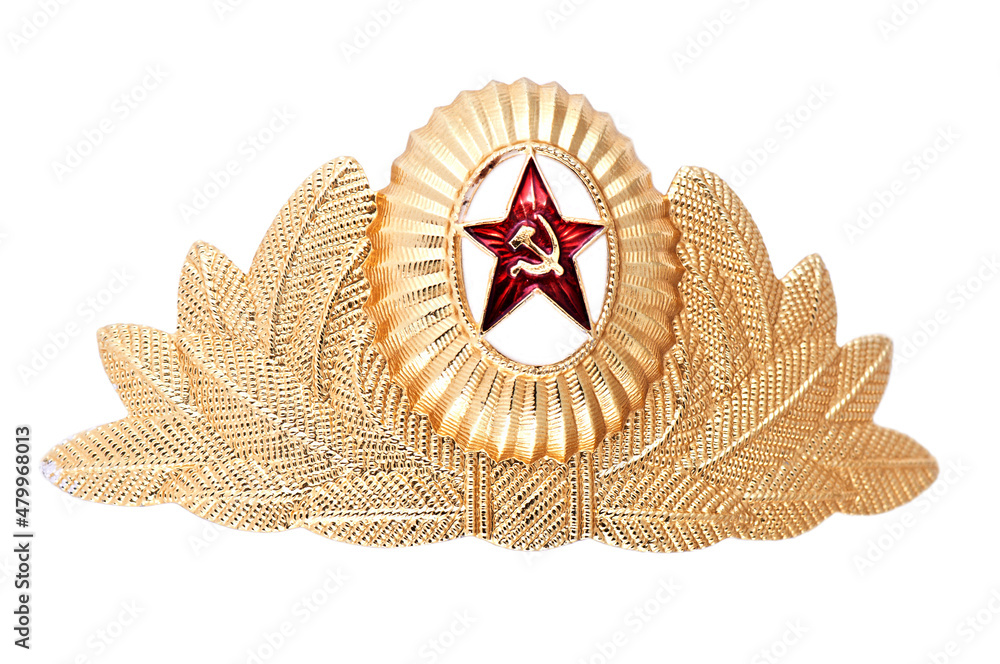 Old Soviet military badge with a red star, hammer, and sickle. Badge ...