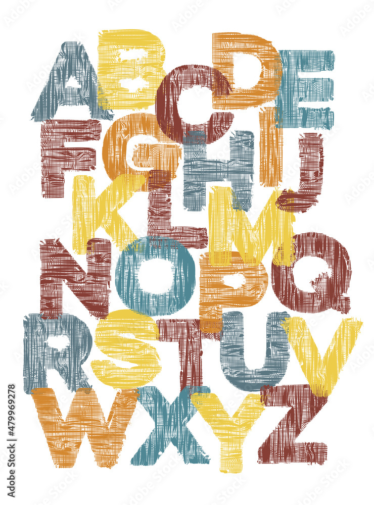 Colored translucent letters of the English alphabet with a textile ...