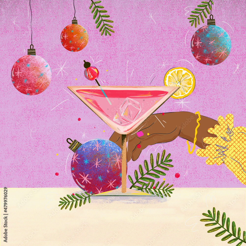 festive still life with cocktail Stock Illustration | Adobe Stock