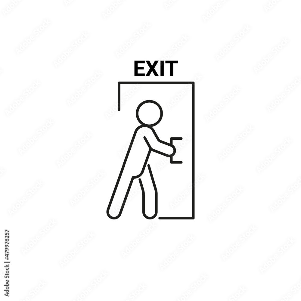 Emergency exit sign, exit person out door for protection, line symbol ...