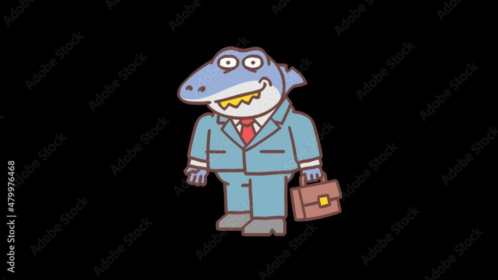 Boss shark holding suitcase and showing thumbs up. Frame by frame ...