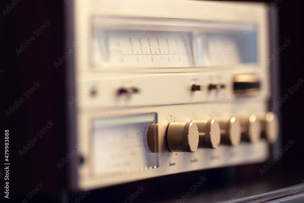 Vintage Stereo Receiver Front Panel Controls closeup DOF Stock Photo ...