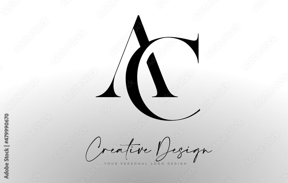 Vetor de AC Letter Logo Design Icon with Serif Font and United Creative ...