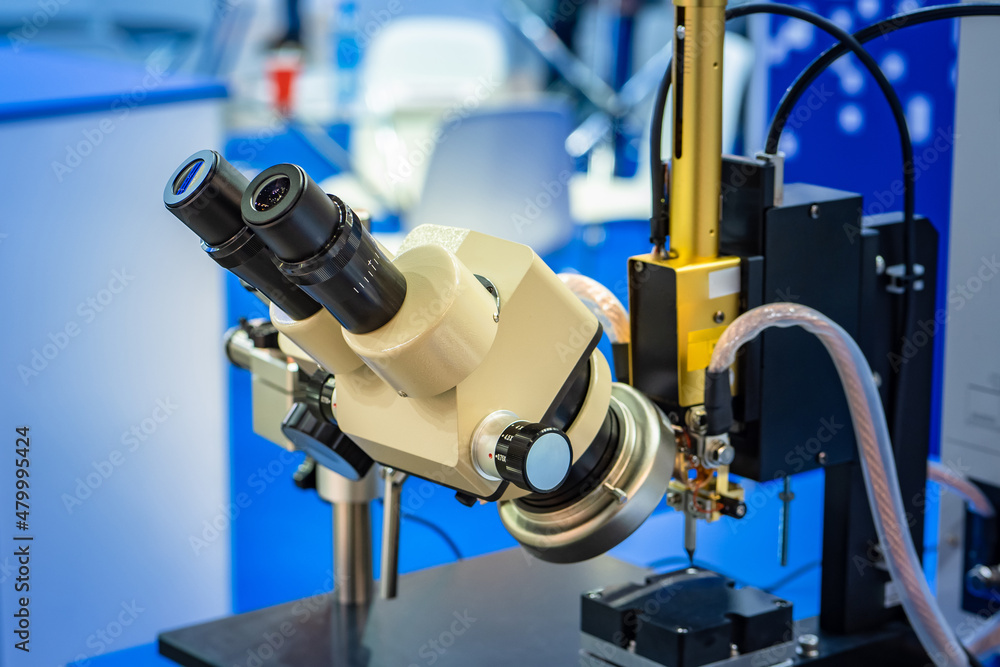 Laboratory electron microscope close-up. Modern laboratory equipment ...