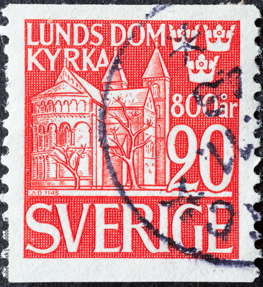 Sweden - circa 1946: a postage stamp from Sweden showing a church 800th ...