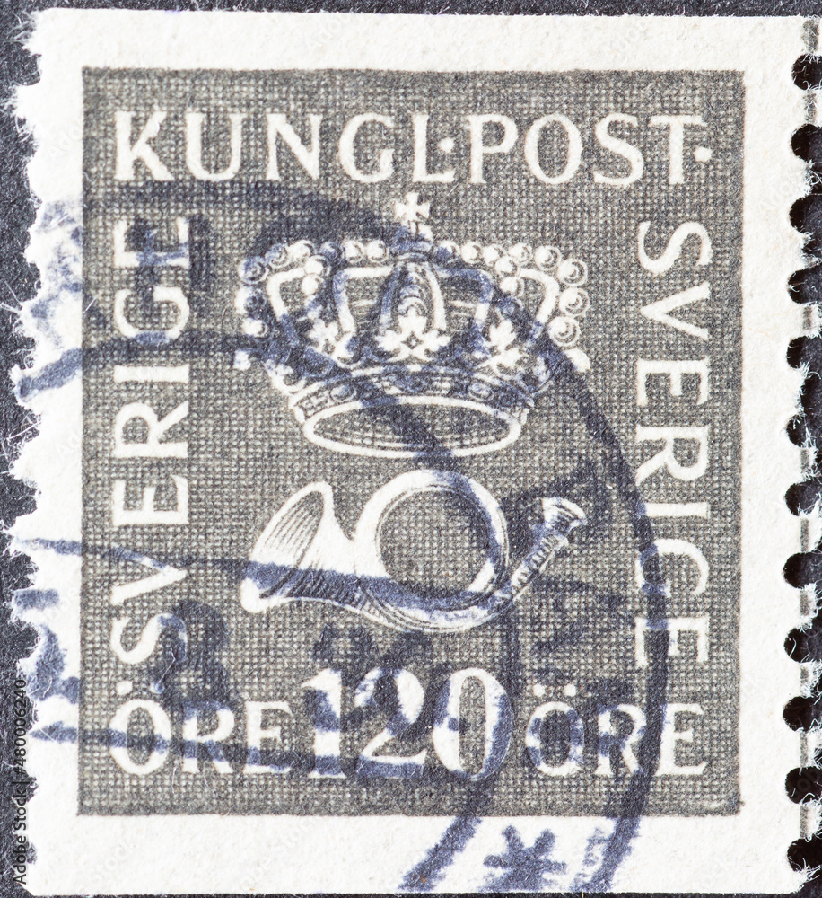 Sweden - circa 1925: a postage stamp from Sweden showing the crown and ...