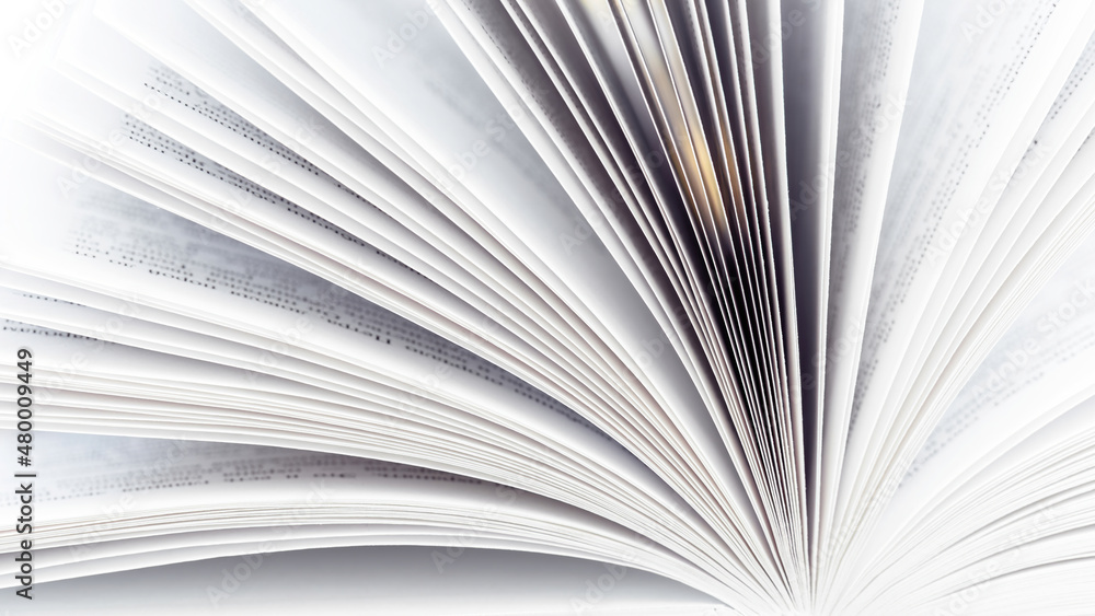 Open book macro photo. Close-up of new pages of the book. Education ...