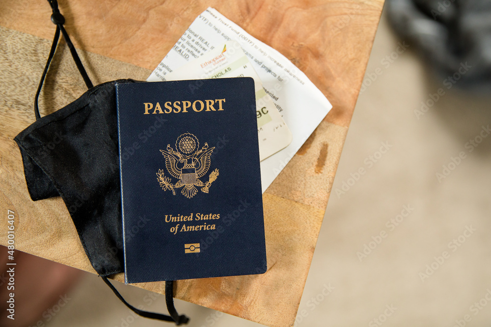 American Passport On Work Desk Passport On Wood Desk Background Work Travel Traveling For