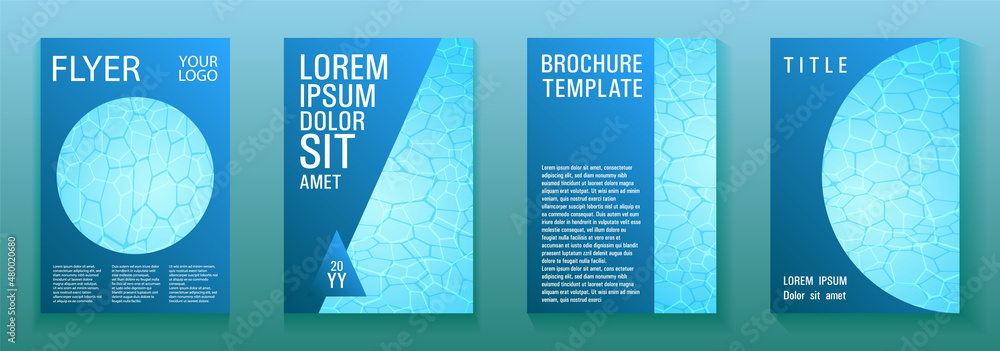 Catalog cover vector templates. Blue sea water waves texture backdrops ...