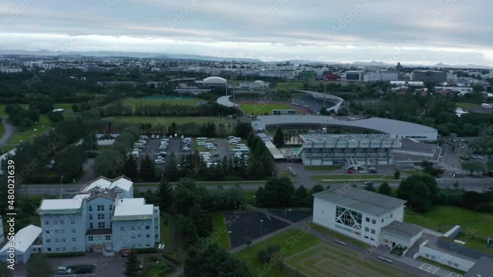 Aerial view of Laugardalsvollur football arena, home of Iceland ...