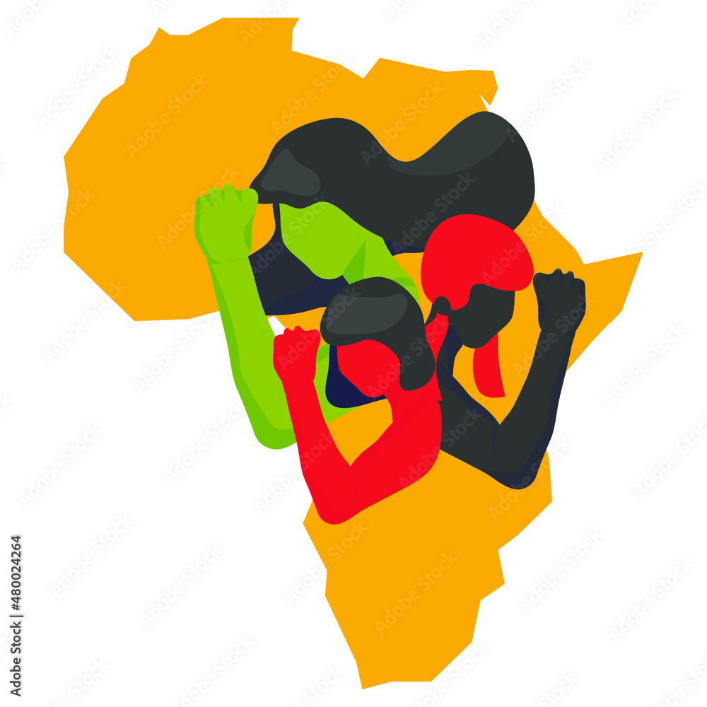 Pan African feminism struggle vector illustration. Feminist support in ...